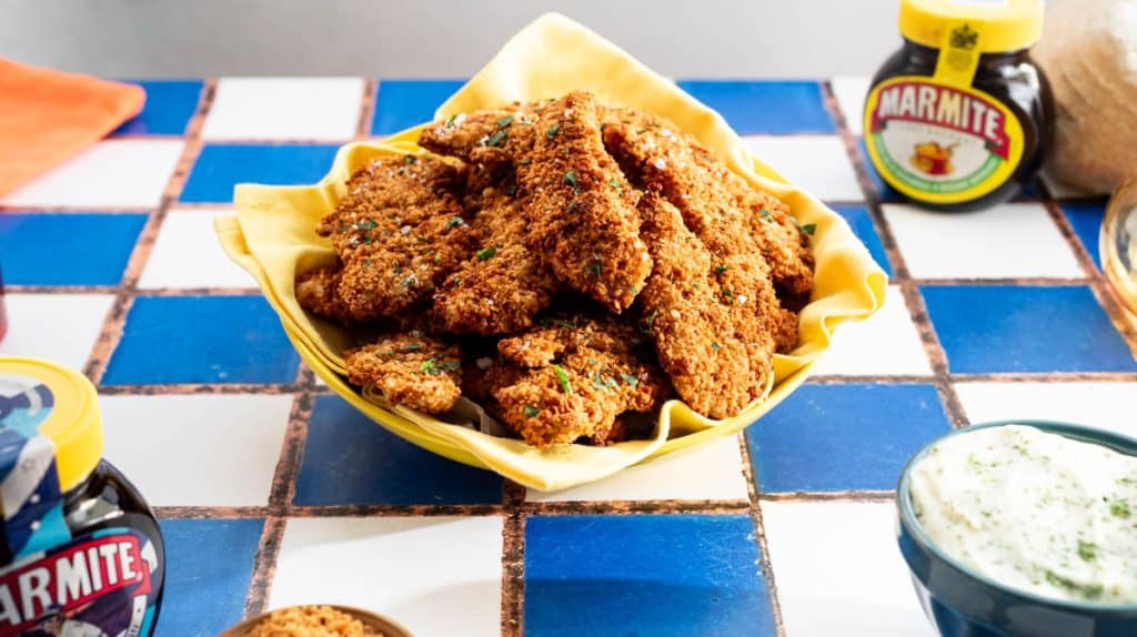 Crispy Baked Breaded Marmite Chicken Dippers - This Little Home